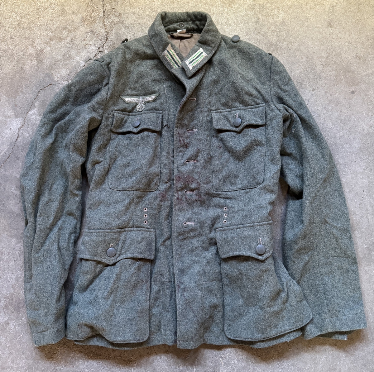 WW2 German M42 Tunic from Reveille. Mueller's Tunic With Fake Blood ...