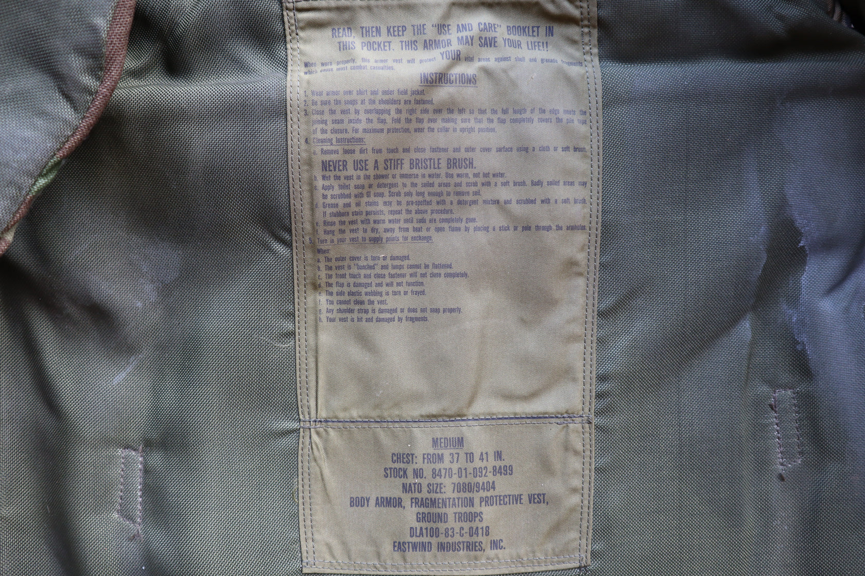 U.S. M83 PASGT Flak Vest with Soft Inserts 1983 Dated. RARE. – Mike's ...